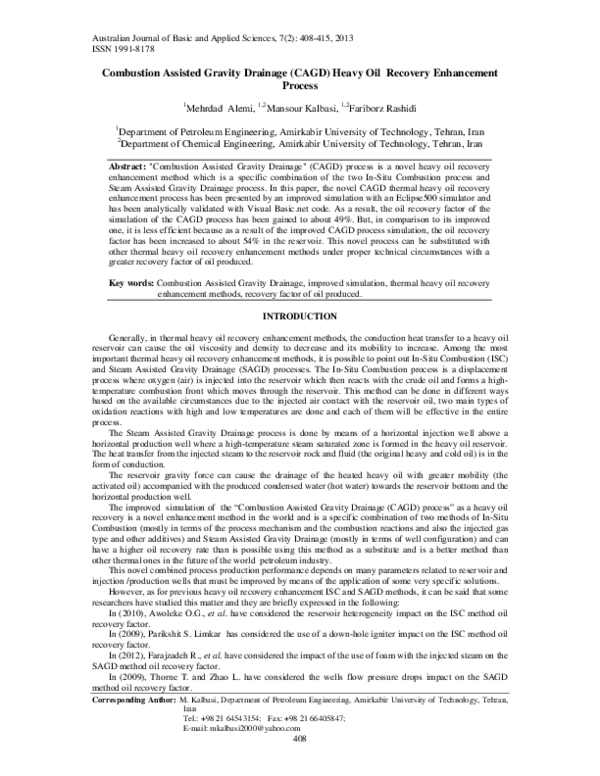 (PDF) Combustion Assisted Gravity Drainage (CAGD) Heavy Oil Recovery ...