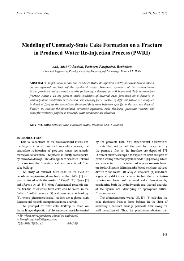 (PDF) Modeling of Unsteady-State Cake Formation on a Fracture in ...