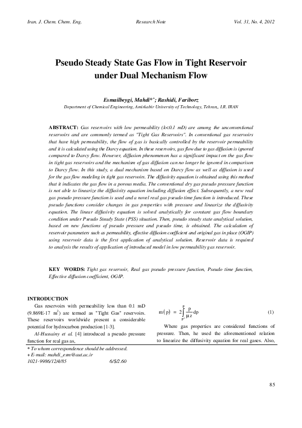 (PDF) Pseudo Steady State Gas Flow in Tight Reservoir under Dual Mechanism Flow