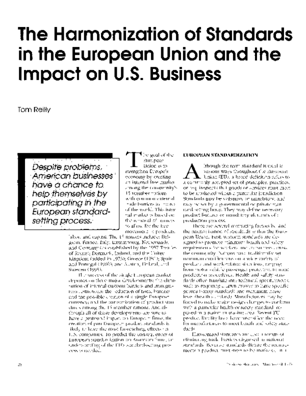 (PDF) The harmonization of standards in the European union and the ...