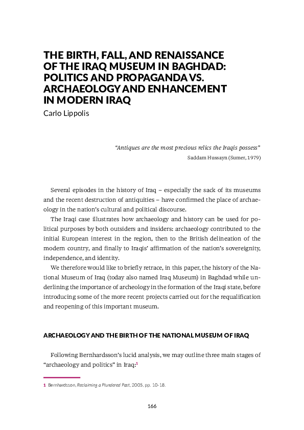 (PDF) The Birth, Fall and Renaissance of the Iraq Museum in Baghdad ...