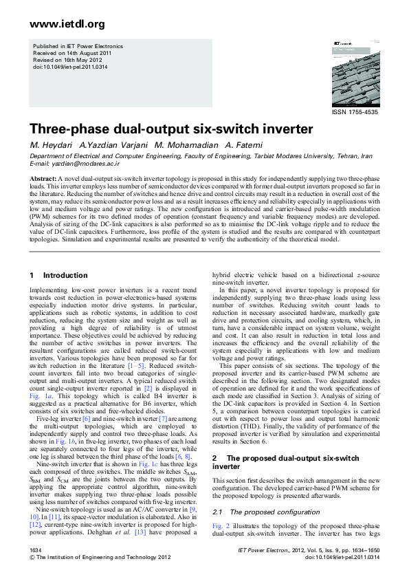 (PDF) Three-phase dual-output six-switch inverter