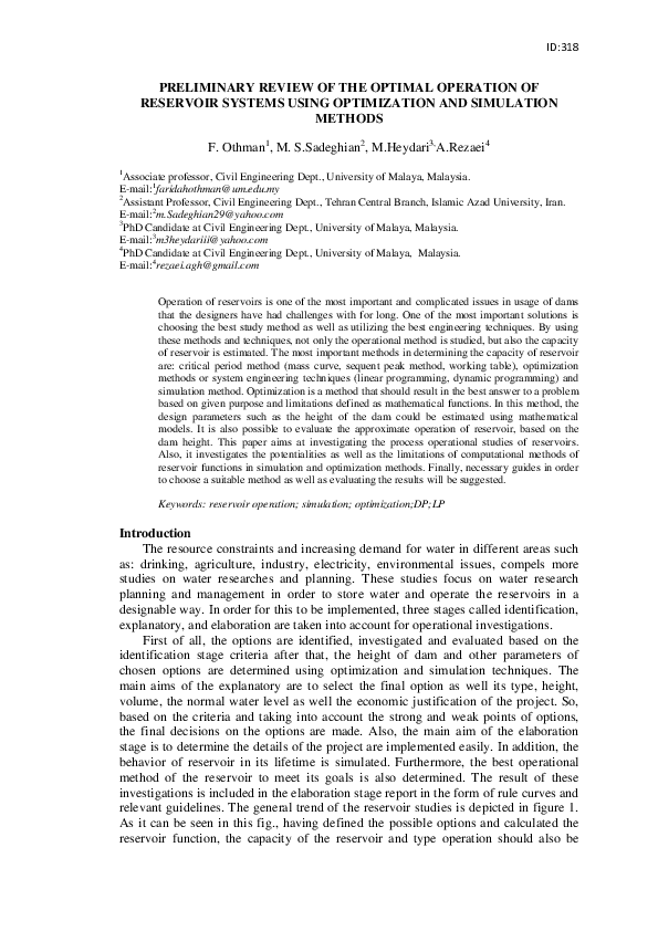 (PDF) Preliminary Review of the Optimal Operation of Reservoir Systems using Common Calculation ...