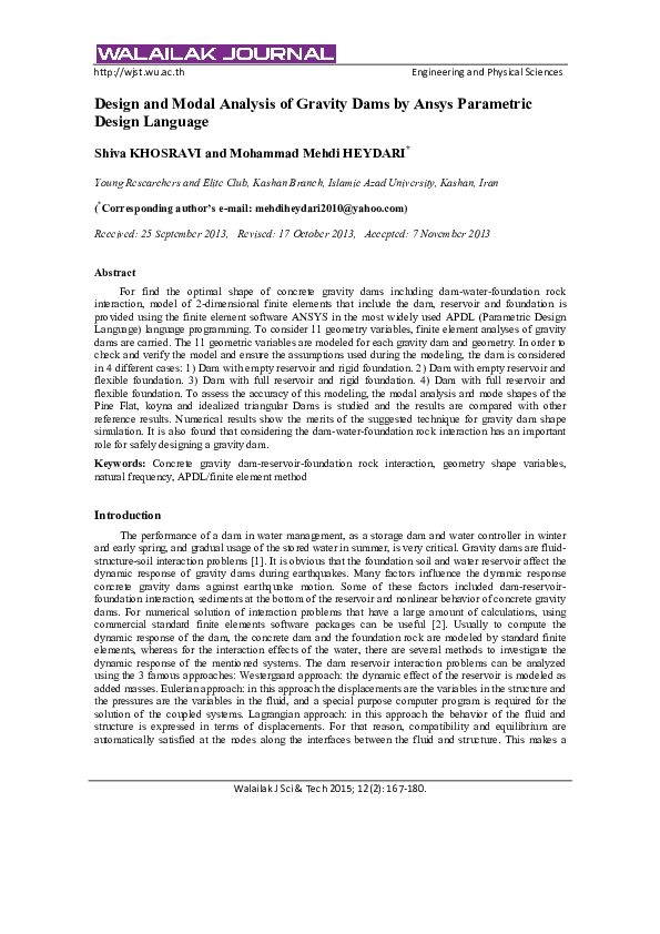(PDF) Design and Modal Analysis of Gravity Dams by Ansys Parametric ...