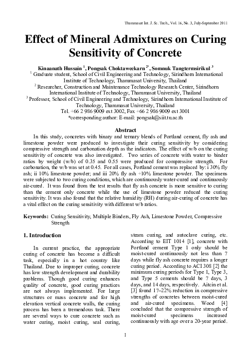 (PDF) Effect of Mineral Admixtures on Curing Sensitivity of Concrete