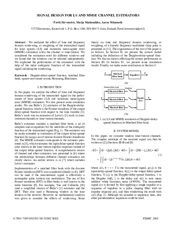 (PDF) Signal design for LS and MMSE channel estimators