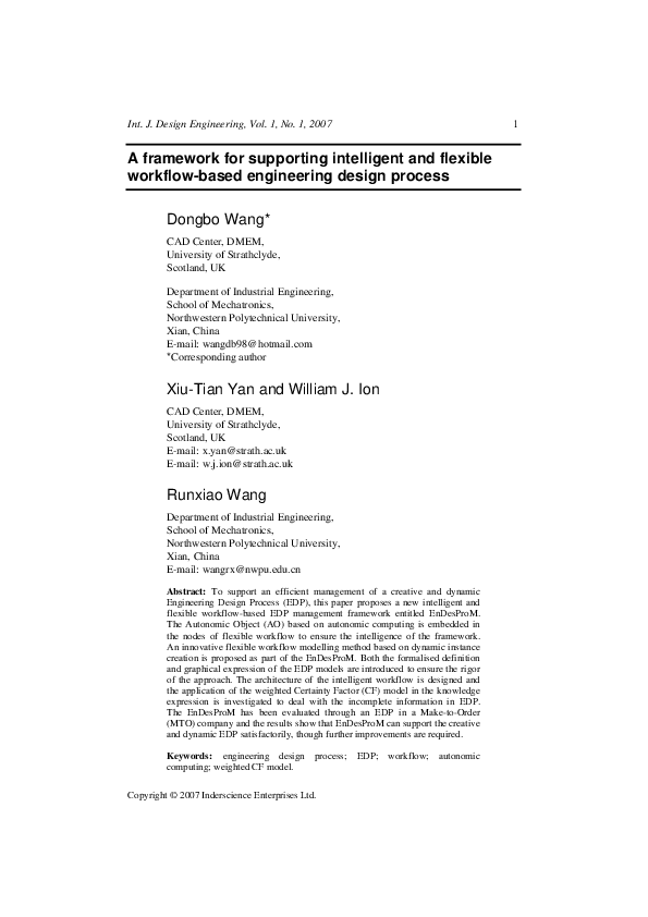 (PDF) A framework for supporting intelligent and flexible workflow-based engineering design process