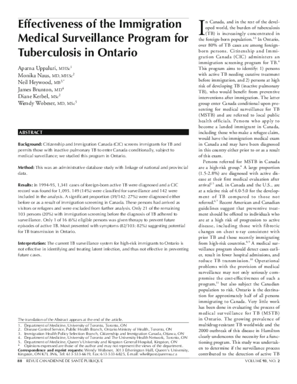 (PDF) Effectiveness of the Immigration Medical Surveillance Program for ...