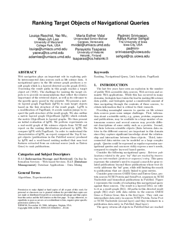 (PDF) Ranking target objects of navigational queries