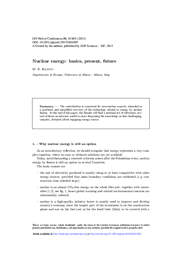 (PDF) Nuclear energy: basics, present, future