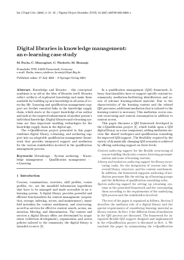 (PDF) Digital Libraries as E-Learning Support Tools