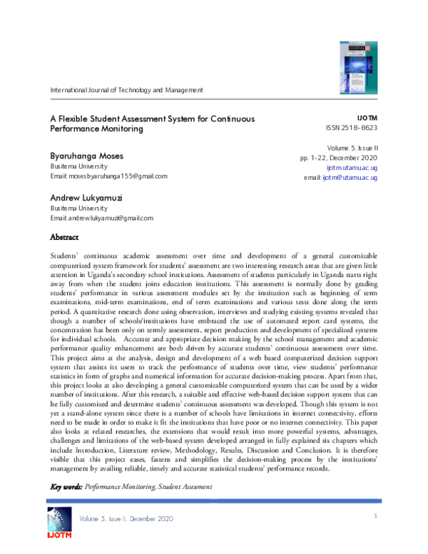 (PDF) A Flexible Student Assessment System for Continuous Performance ...