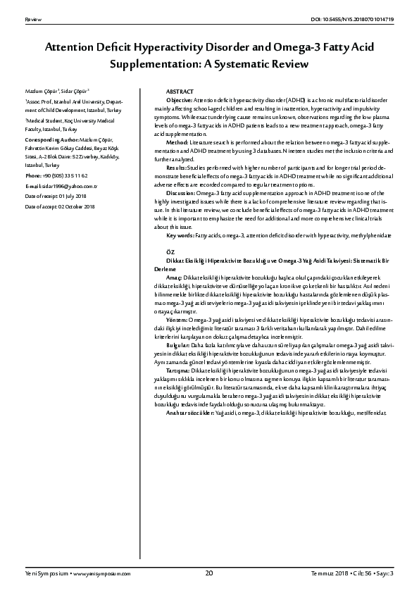 (PDF) Attention Deficit Hyperactivity Disorder and Omega-3 Fatty Acid Supplementation: A ...