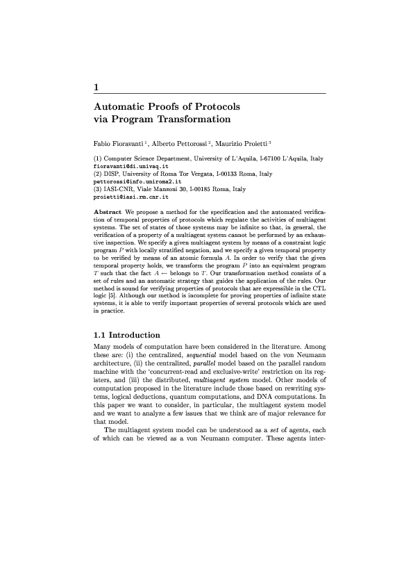 (PDF) Automatic Proofs of Protocols via Program Transformation | Alberto Pettorossi - Academia.edu