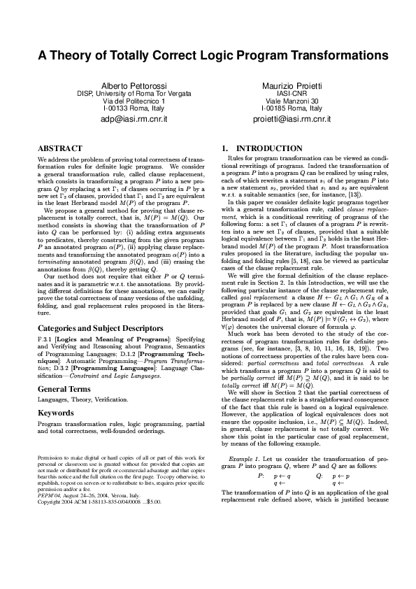 (PDF) A theory of totally correct logic program transformations