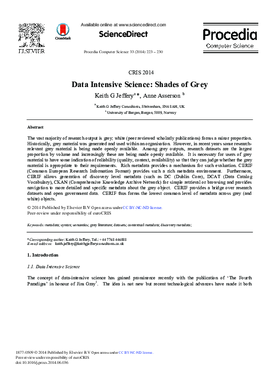(PDF) Data Intensive Science: Shades of Grey