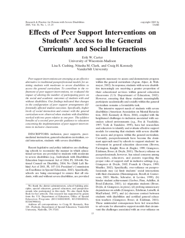 (PDF) Effects of Peer Support Interventions on Students' Access to the ...