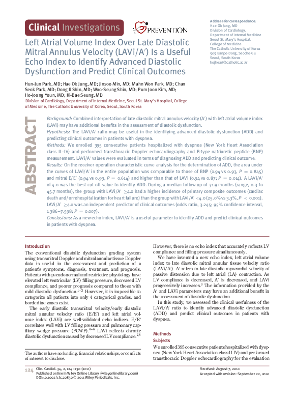 (PDF) Left Atrial Volume Index Over Late Diastolic Mitral Annulus ...