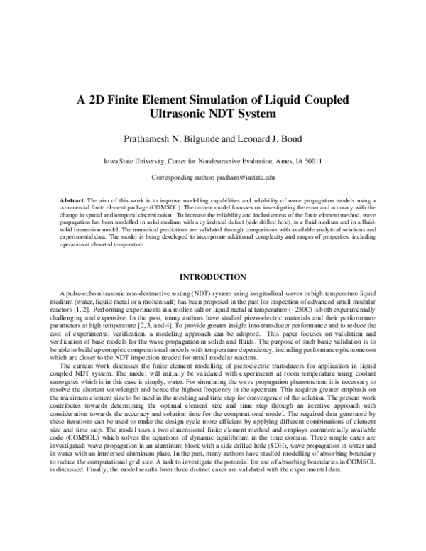 (PDF) A 2D finite element simulation of liquid coupled ultrasonic NDT ...
