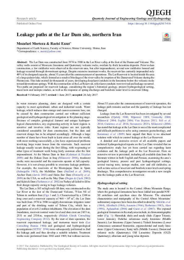 (PDF) Leakage paths at the Lar Dam site, northern Iran