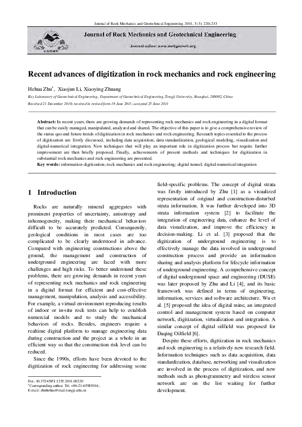 (PDF) Recent advances of digitization in rock mechanics and rock ...