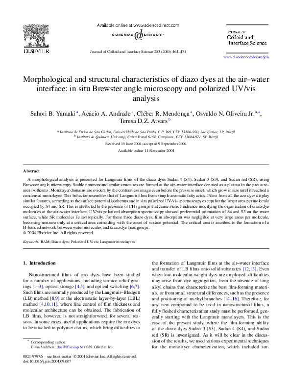 (PDF) Morphological and structural characteristics of diazo dyes at the ...