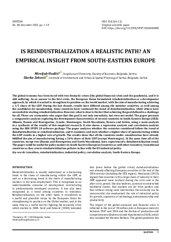 (PDF) Is reindustrialization a realistic path? An empirical insight ...