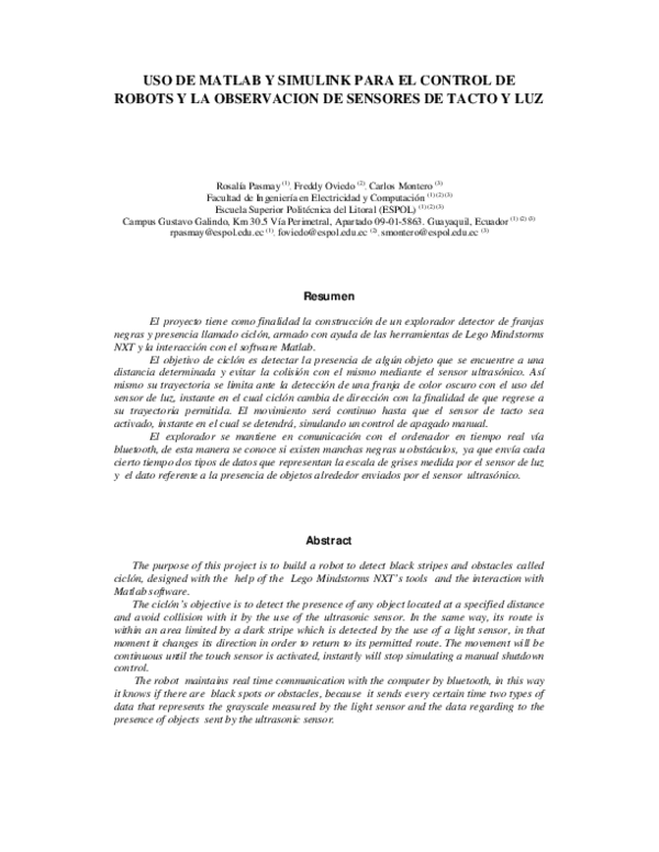 (PDF) Uso de Matlab y Simulink para el control de robots y la ...