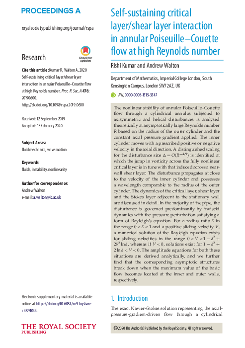 (PDF) Self-sustaining critical layer/shear layer interaction in annular ...
