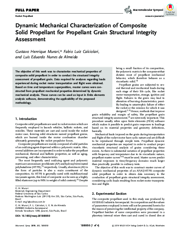 (PDF) Dynamic Mechanical Characterization of Composite Solid Propellant for Propellant Grain ...