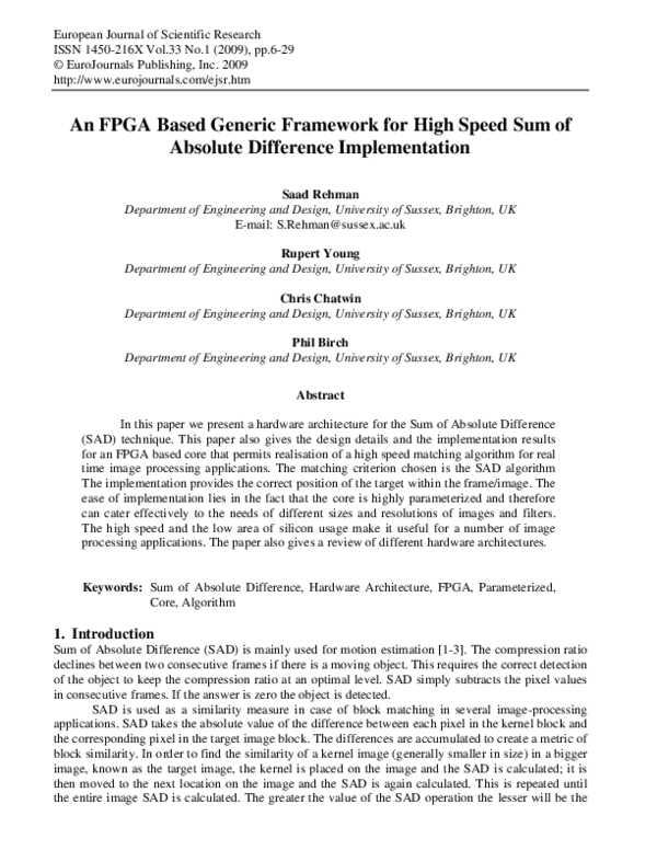 Pdf An Fpga Based Generic Framework For High Speed Sum Of Absolute