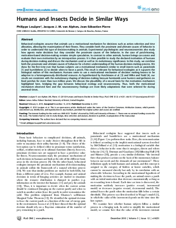 (PDF) Humans and Insects Decide in Similar Ways
