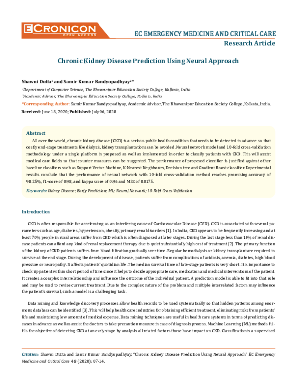 (PDF) Chronic Kidney Disease Prediction Using Neural Approach