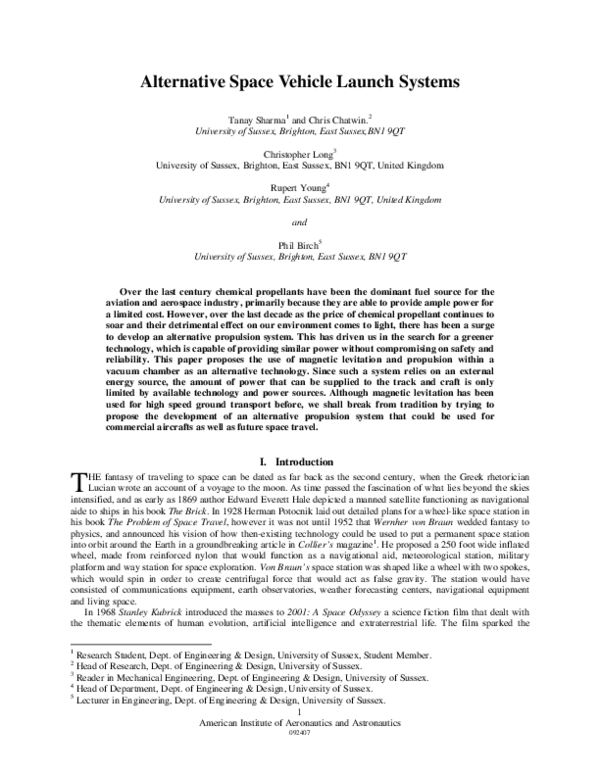 (PDF) Alternative Space Vehicle Launch Systems