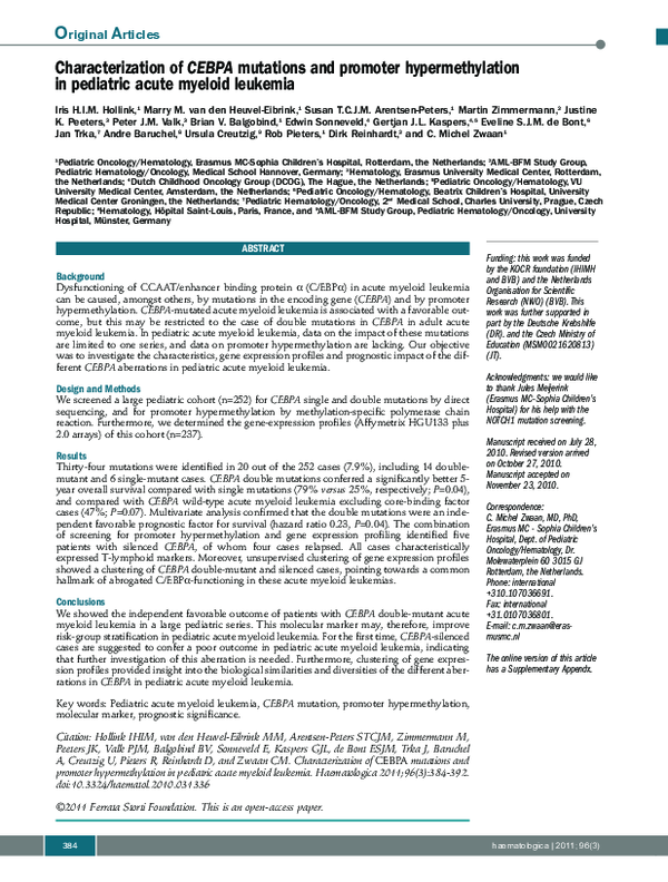 Pdf Characterization Of Cebpa Mutations And Promoter Hypermethylation