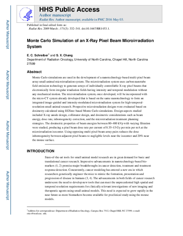(PDF) Monte Carlo Simulation of an X-Ray Pixel Beam Microirradiation System