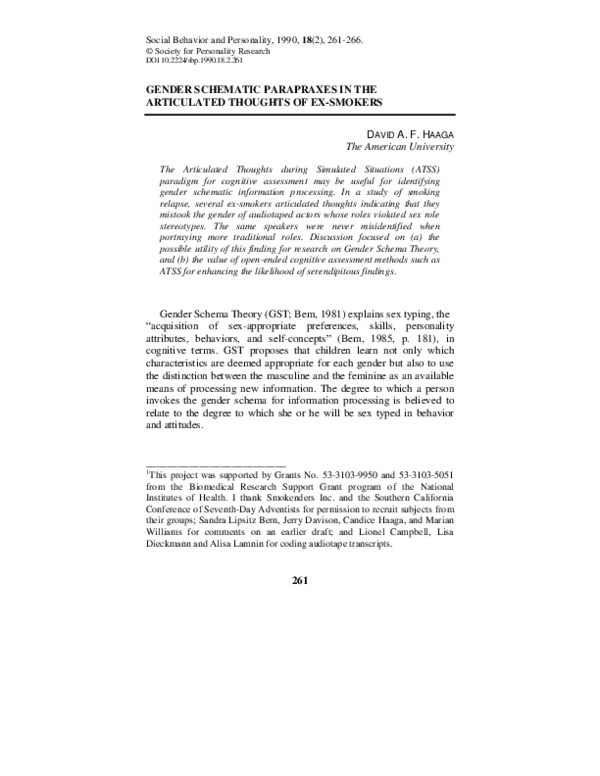 (PDF) Gender Schematic Parapraxes in the Articulated Thoughts of Ex-Smokers