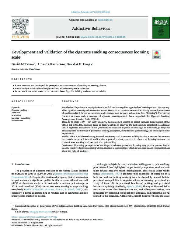 (PDF) Development and validation of the cigarette smoking consequences ...