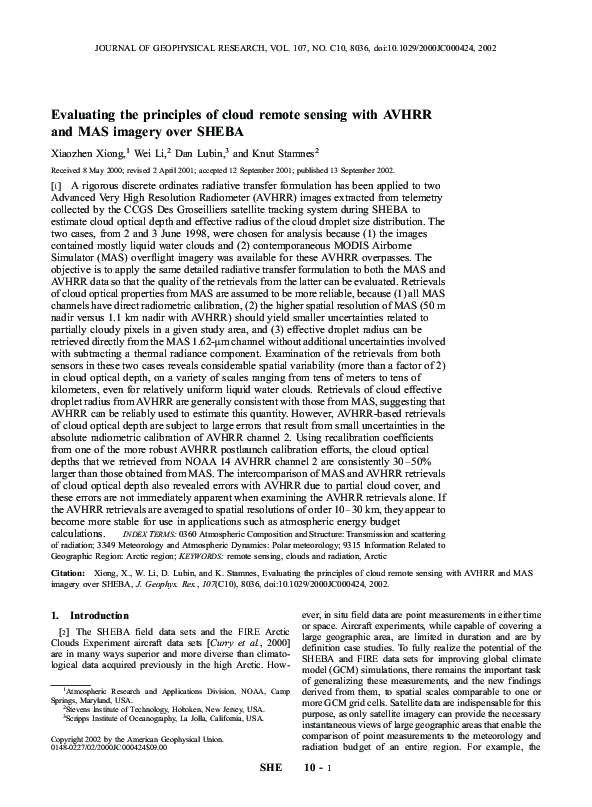 (PDF) Evaluating the principles of cloud remote sensing with AVHRR and ...