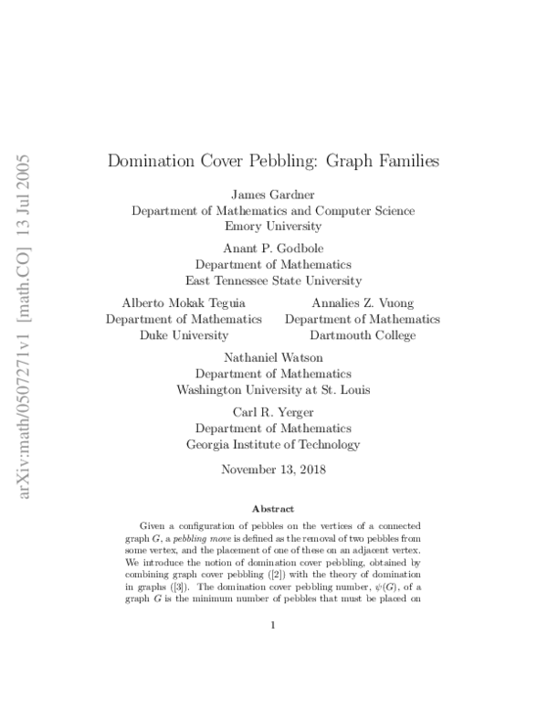 (PDF) Domination cover pebbling: Graph families