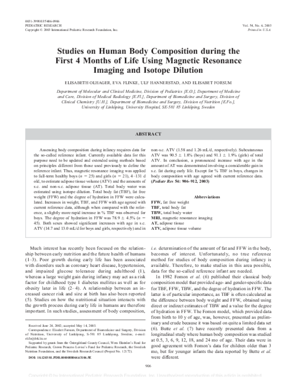 (PDF) Studies on Human Body Composition during the First 4 Months of ...