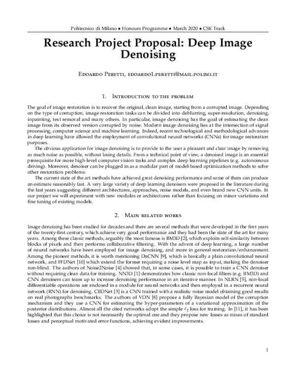 (PDF) Research Project Proposal: Deep Image Denoising