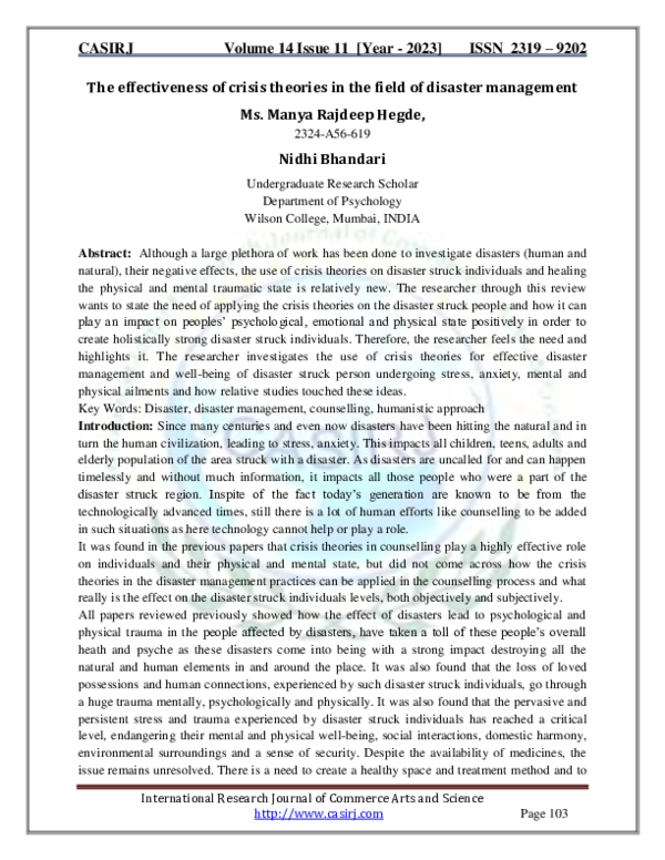 (PDF) The effectiveness of crisis theories in the field of disaster ...