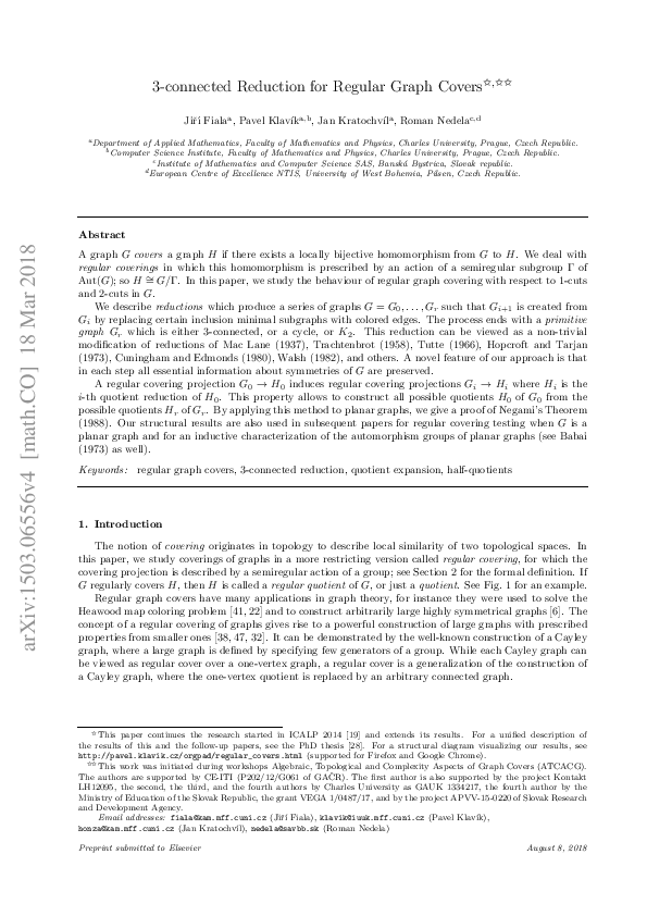 (PDF) 3-CONNECTED Reduction for Regular Graph Covers | Pavel Klavík ...