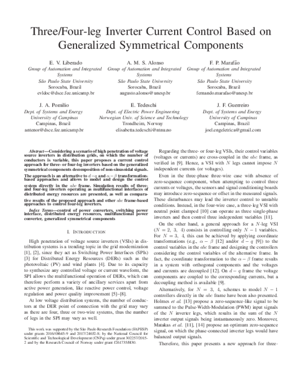 (PDF) Three/Four-leg Inverter Current Control Based on Generalized ...