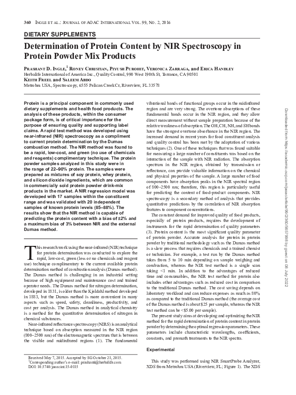 (PDF) Determination of Protein Content by NIR Spectroscopy in Protein ...
