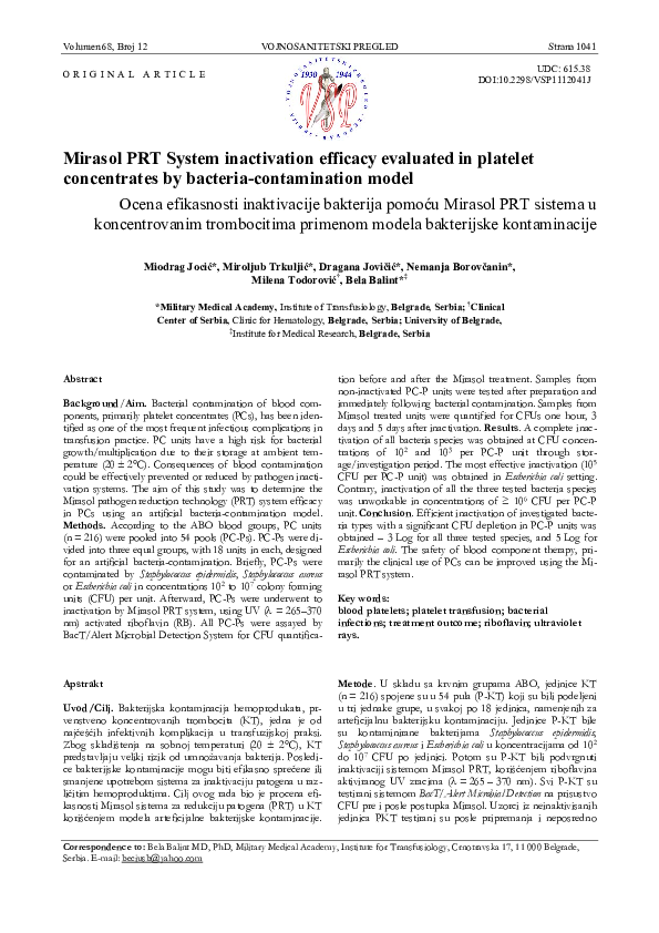 (PDF) Mirasol PRT system inactivation efficacy evaluated in platelet ...