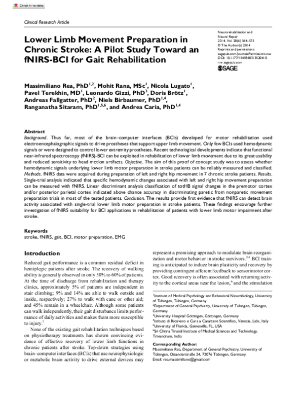 (PDF) Lower Limb Movement Preparation in Chronic Stroke