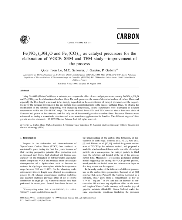 (PDF) Fe(NO3)3.9H2O and Fe3(CO)12 as catalyst precursors for the ...