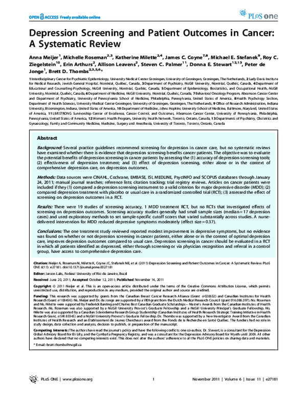 (PDF) Depression Screening and Patient Outcomes in Cancer: A Systematic ...